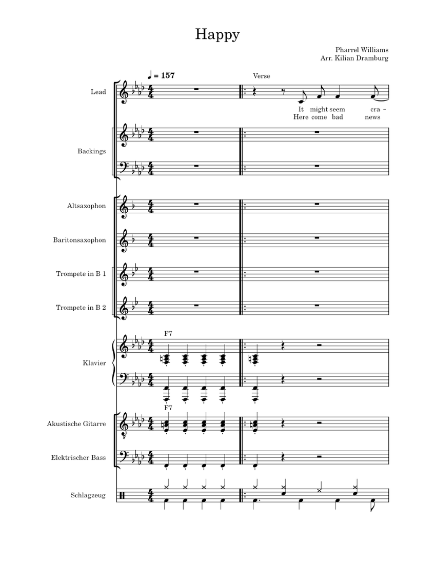 Happy – Pharrell Williams Sheet music for Piano, Vocals, Saxophone alto ...