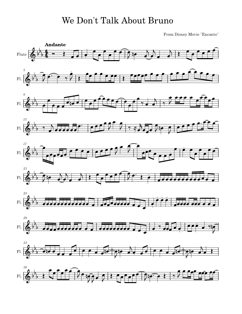 We Don't Talk About Bruno – Lin-Manuel Miranda Sheet Music for Flute ...
