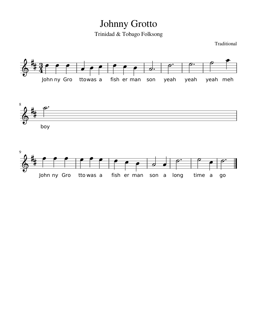 Johnny Grotto Sheet Music for Voice (other) (Solo) | MuseScore.com