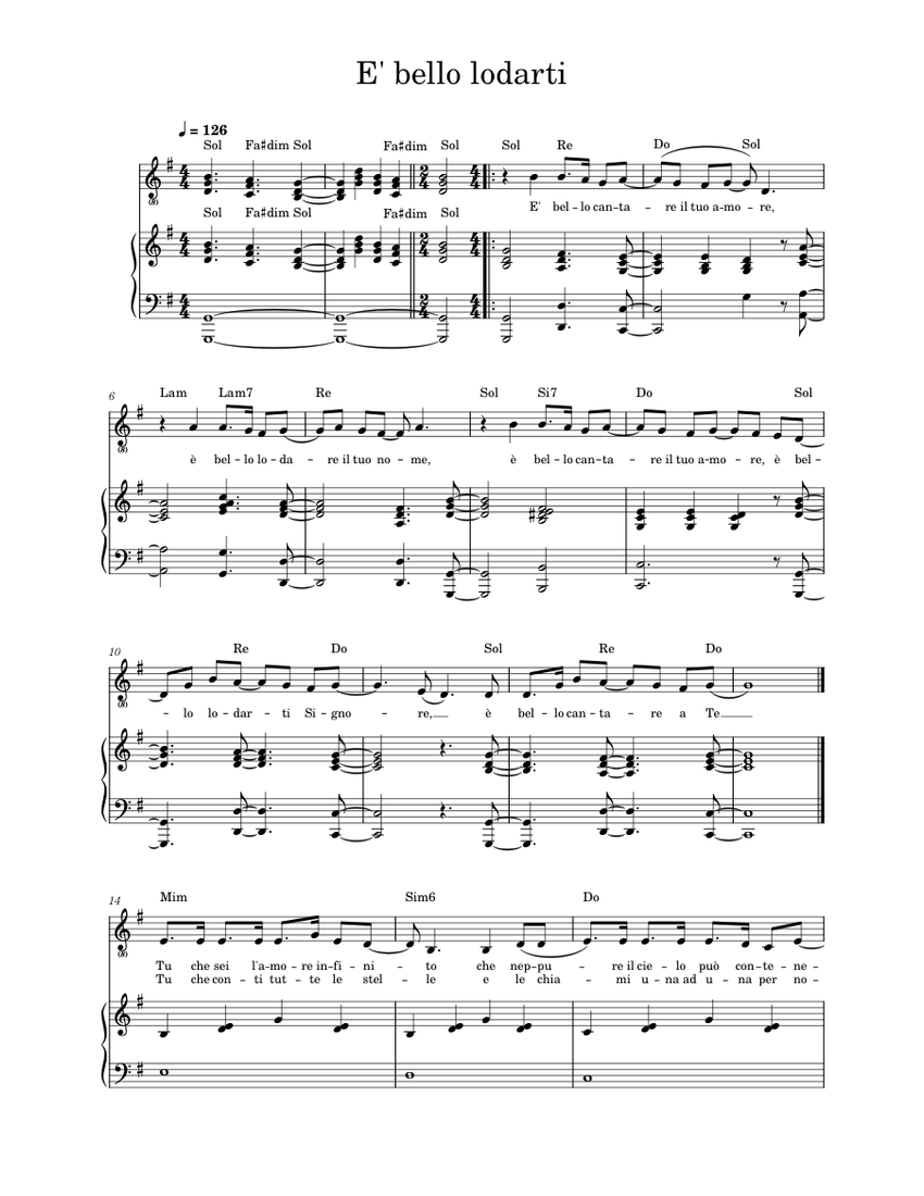 E' bello lodarti – Gen verde Sheet music for Piano, Vocals (Piano-Voice ...