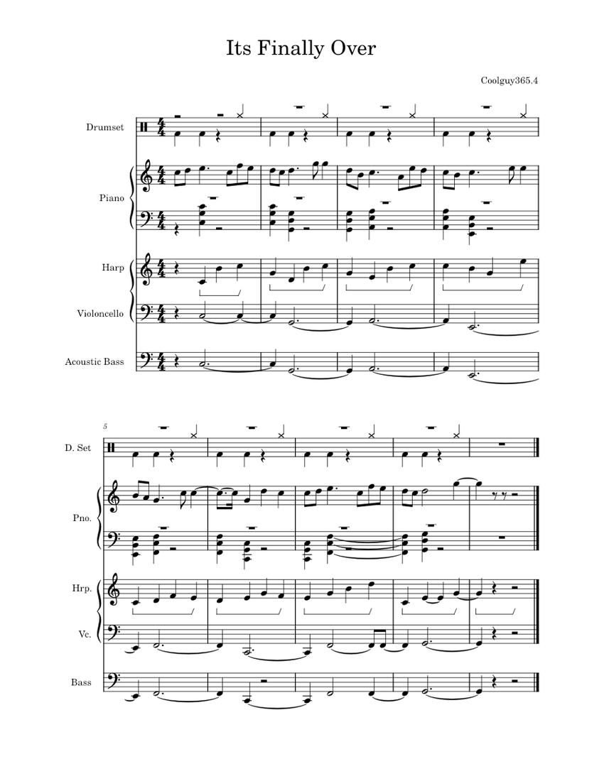 Its Finally Over Sheet Music for Piano, Cello, Bass guitar, Drum group ...