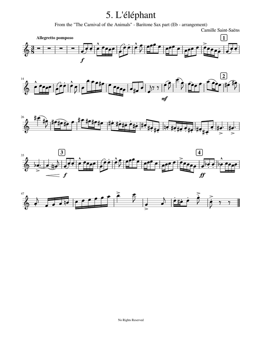 L'éléphant (from The Carnival of The Animals) - Baritone Sax part ...