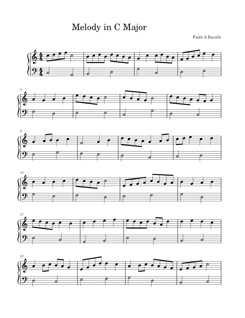 Melody in C Major Sheet music for Piano (Solo) | Musescore.com