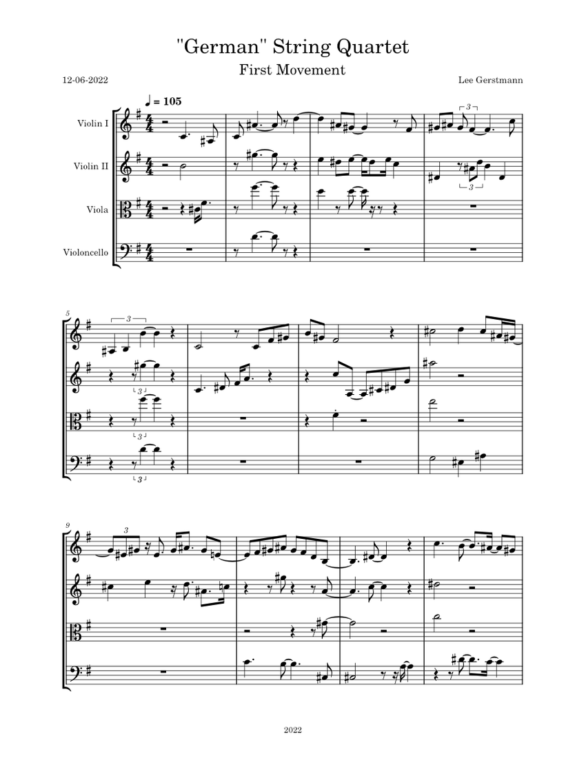 German String Quartet 1 - piano tutorial