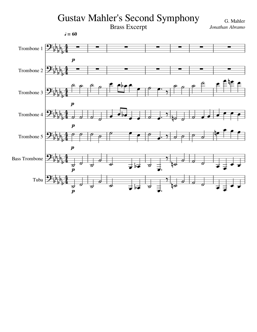 Gustav Mahler's Second Symphony (Brass Excerpt) Sheet music for Trombone, Tuba, Trombone bass ...