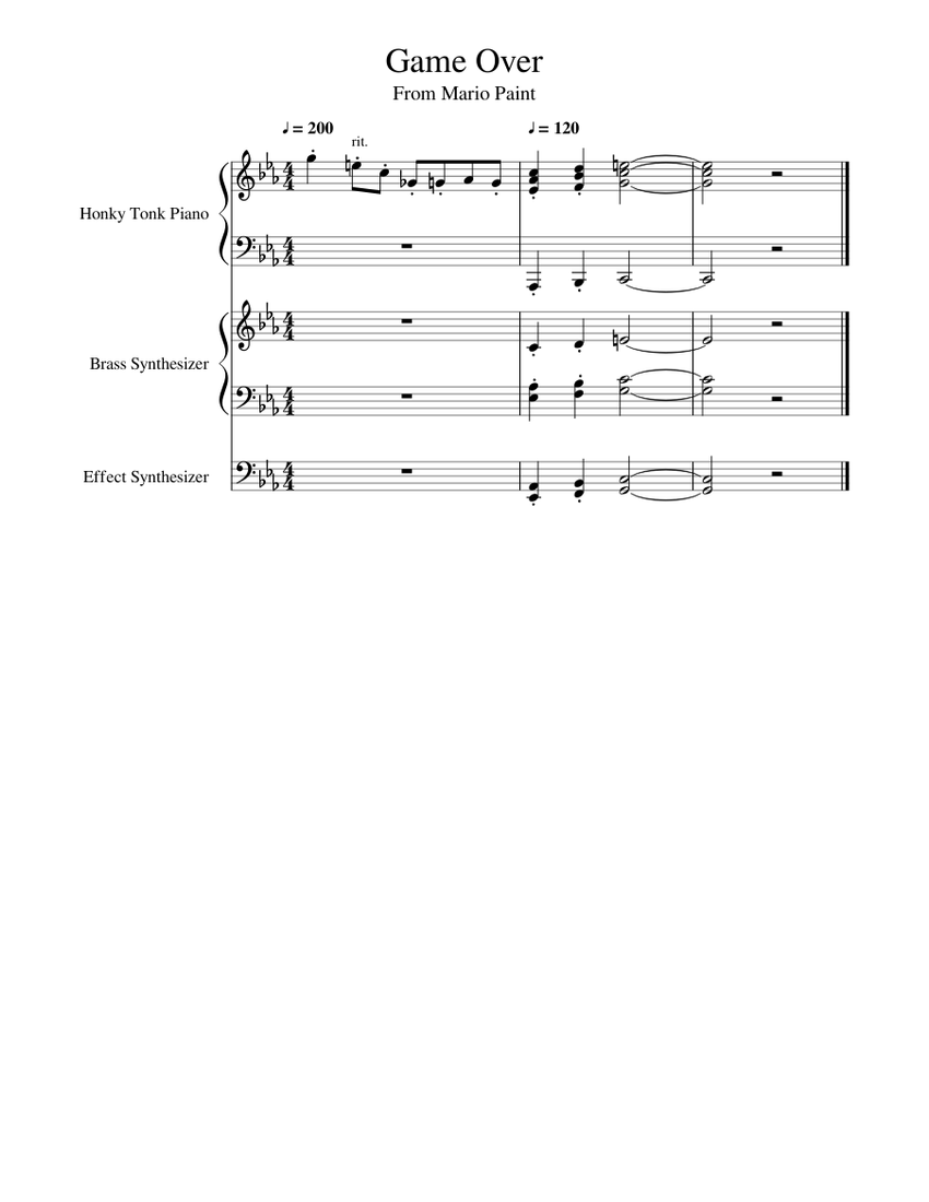 Game Over Sheet music for Piano, Synthesizer, Brass group (Mixed Trio ...
