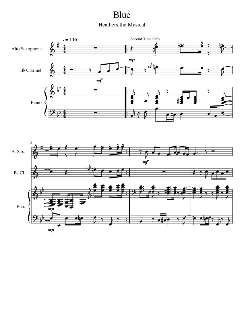 Blue Sheet music for Piano, Clarinet in b-flat, Saxophone alto (Mixed ...