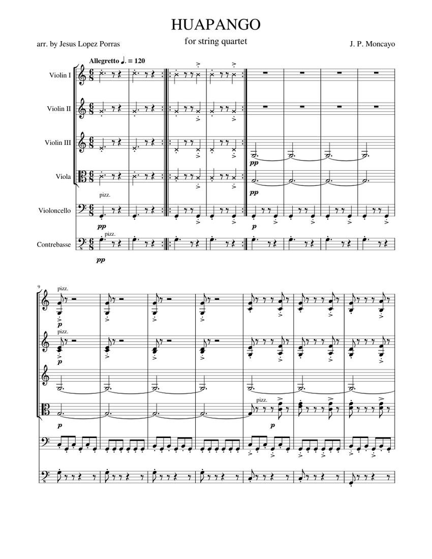 Huapango – Jose Pablo Moncayo Sheet music for Violin, Viola, Cello ...