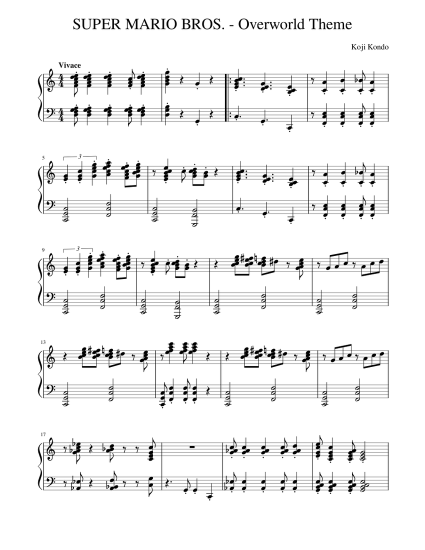 SUPER MARIO BROS. - Overworld Theme Sheet music for Piano (Solo ...