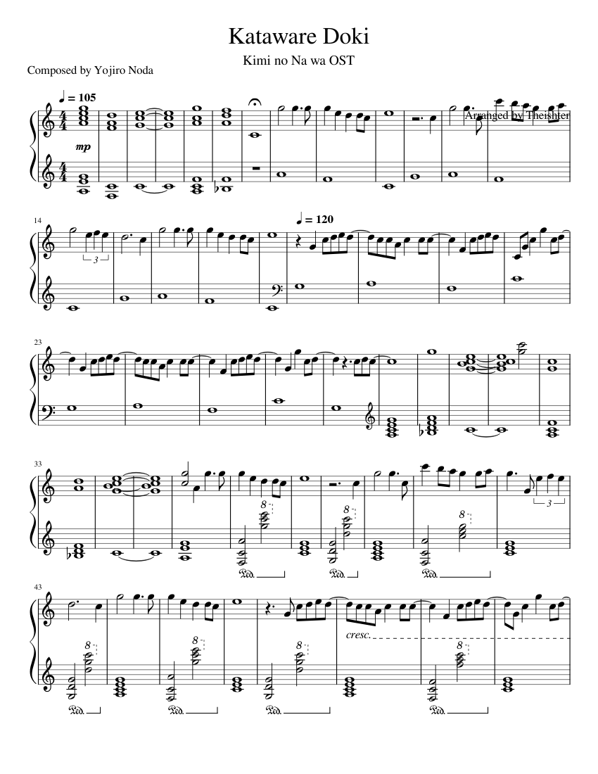 Kataware Doki Sheet music for Piano (Solo) | Musescore.com