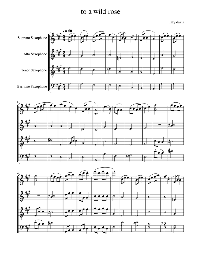 to a wild rose Sheet music for Saxophone alto, Saxophone tenor ...