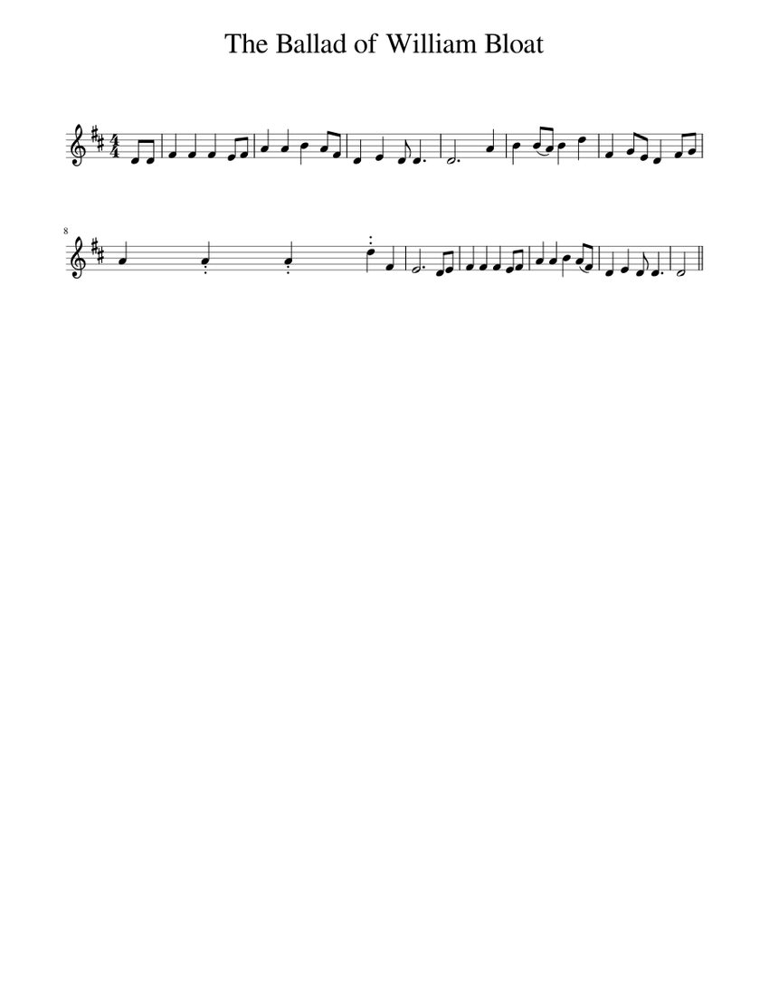 The Ballad of William Bloat Sheet Music for Piano (Solo) easy ...