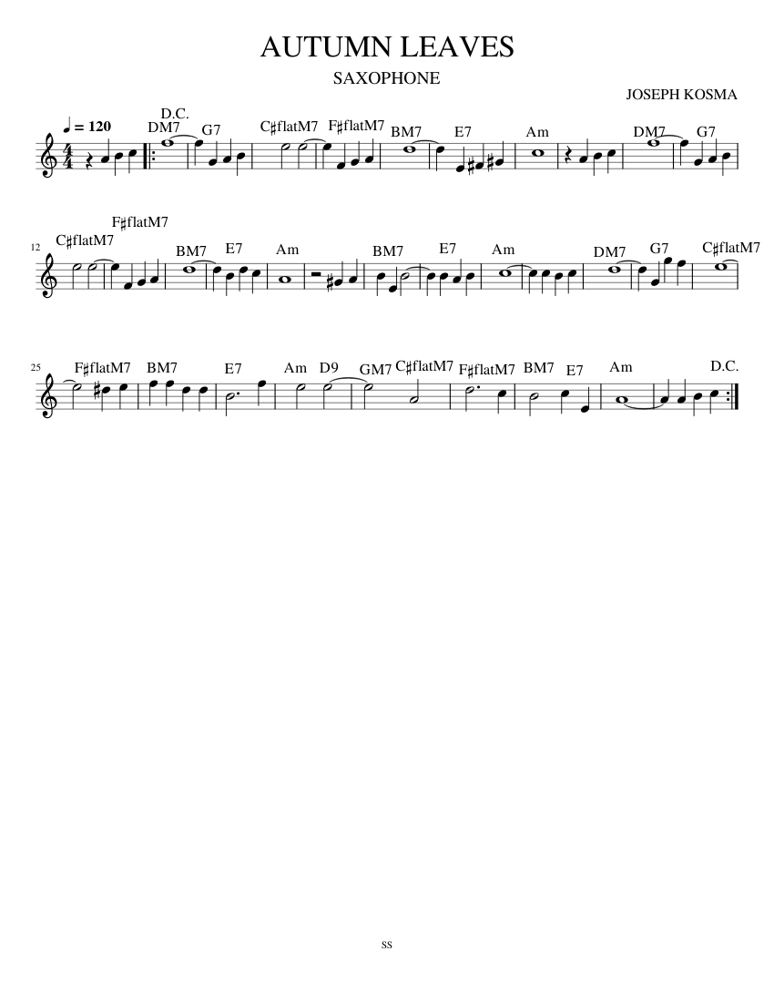 Autumn leaves – Joseph Kosma AUTUMN LEAVES SAXOPHONE Sheet Music with ...