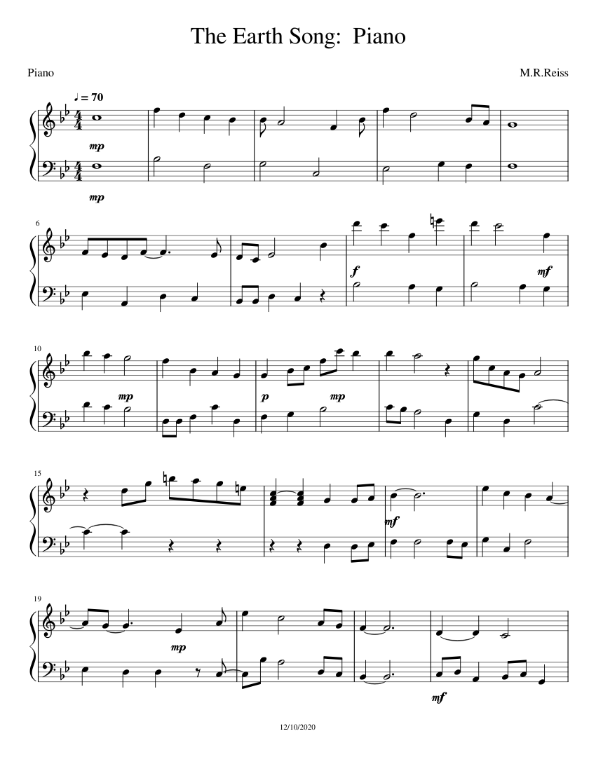 The Earth Song: Piano Sheet Music for Piano (Solo) Easy | MuseScore.com