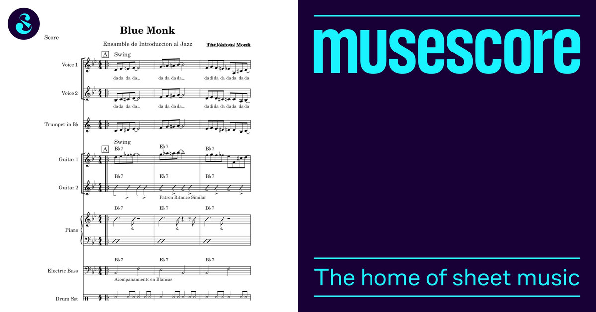 Blue Monk (ARREGLO 1) bak Sheet Music for Piano, Guitar, Bass guitar ...