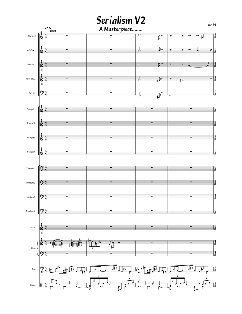 Composition Techniques 2 Serialism Sheet music for Piano, Trombone, Saxophone alto, Saxophone ...