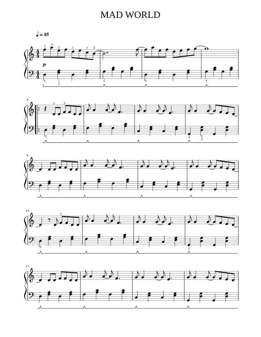 Mad world – Gary Jules Sheet music for Piano (Solo) | Musescore.com