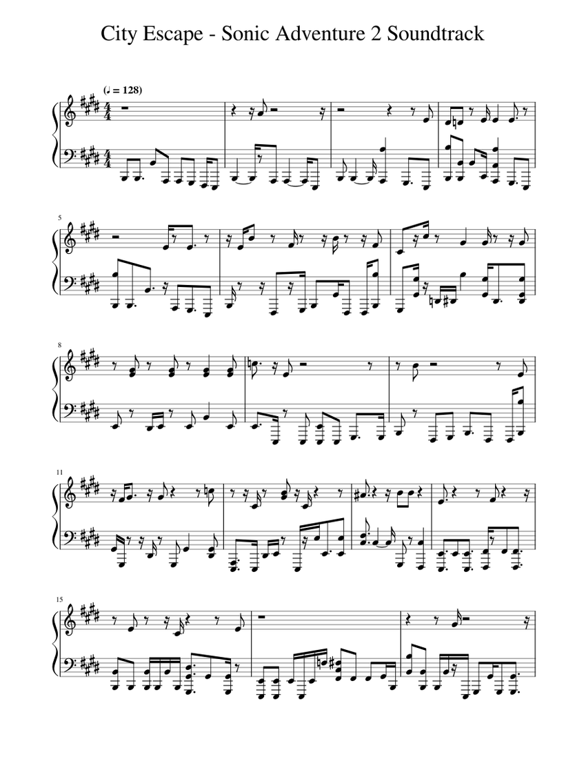 Sonic Escape from the City Auto Transcribed from Original Song Sheet ...