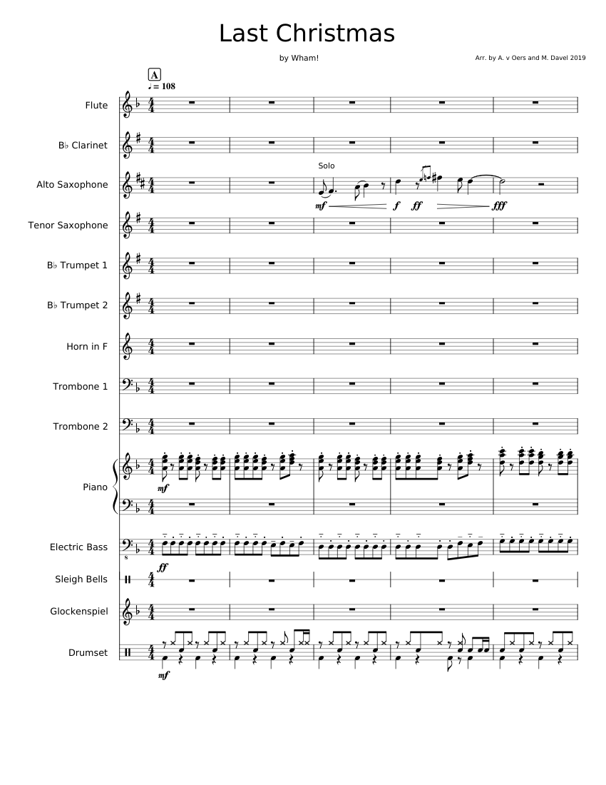 Last Christmas Sheet Music for Trombone, Flute, Clarinet in b-flat ...