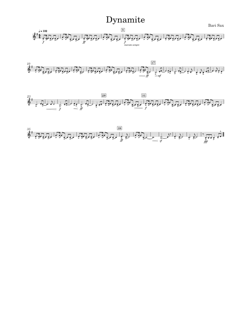 Dynamite - BS Sheet music for Saxophone baritone (Solo) | Musescore.com