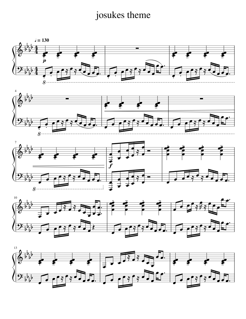 Breakdown (Josukes theme) From Jojo's Bizarre Adventure Sheet Music for ...