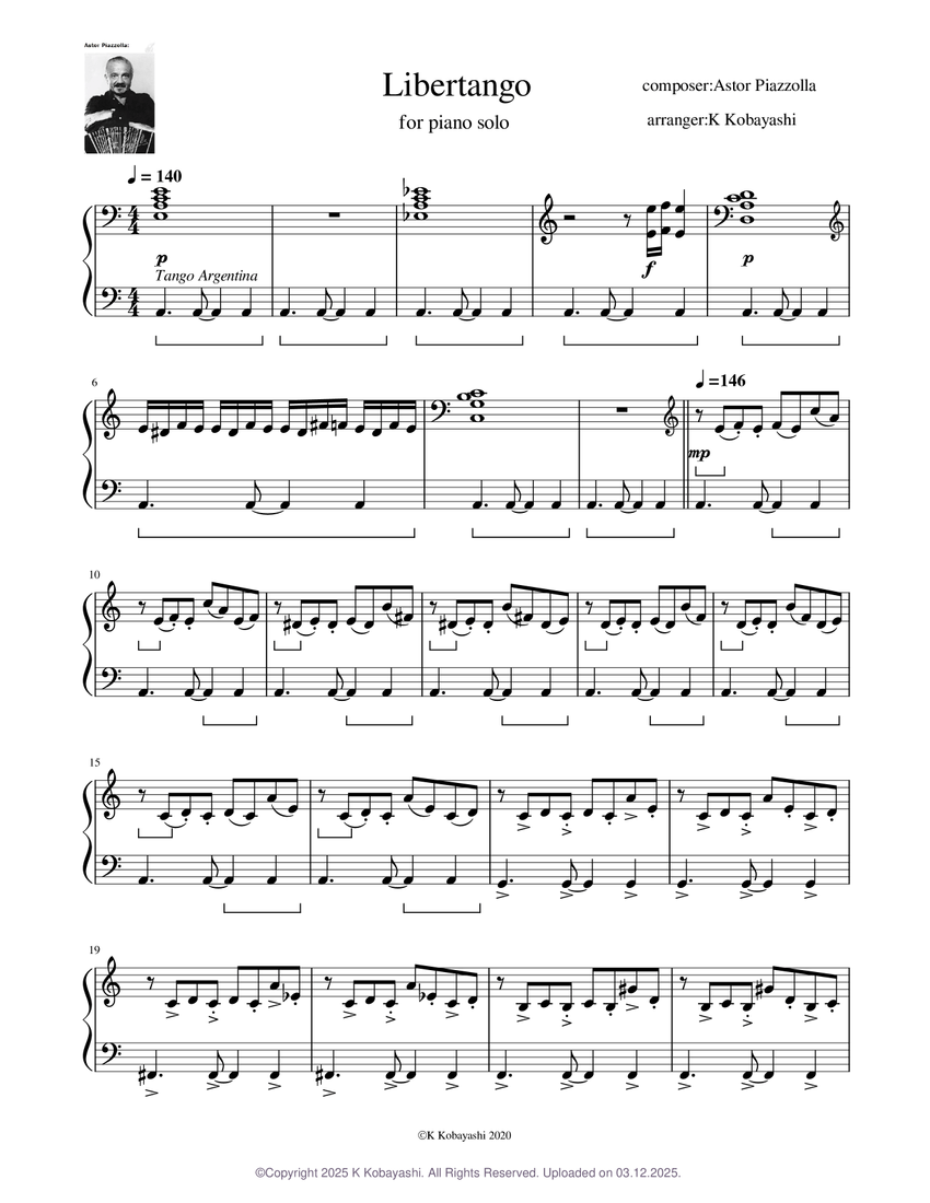 Libertango(piano solo) - Astor Piazzolla Sheet music for Piano (Solo ...