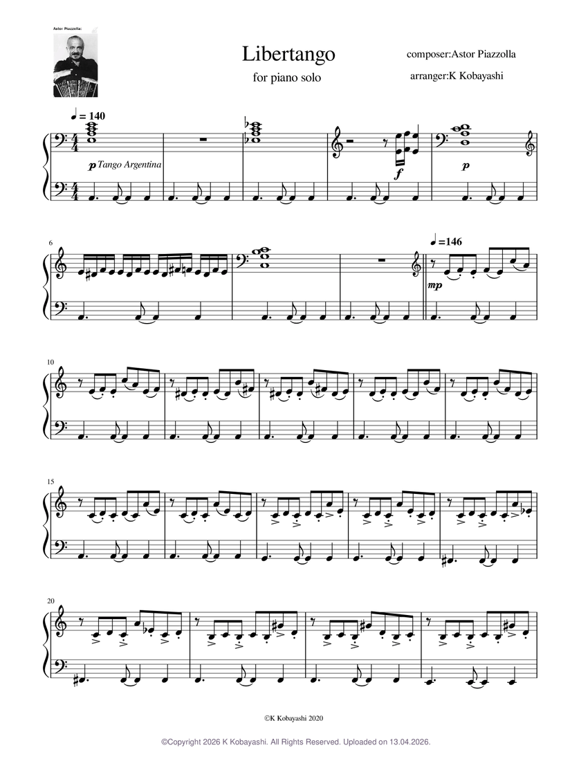 Libertango(piano solo) - Astor Piazzolla Sheet Music for Piano (Solo ...
