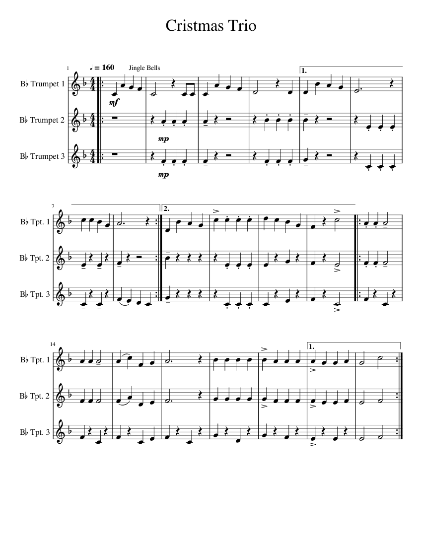 Christmas Trio. Sheet Music for Trumpet in b-flat (Brass Trio ...