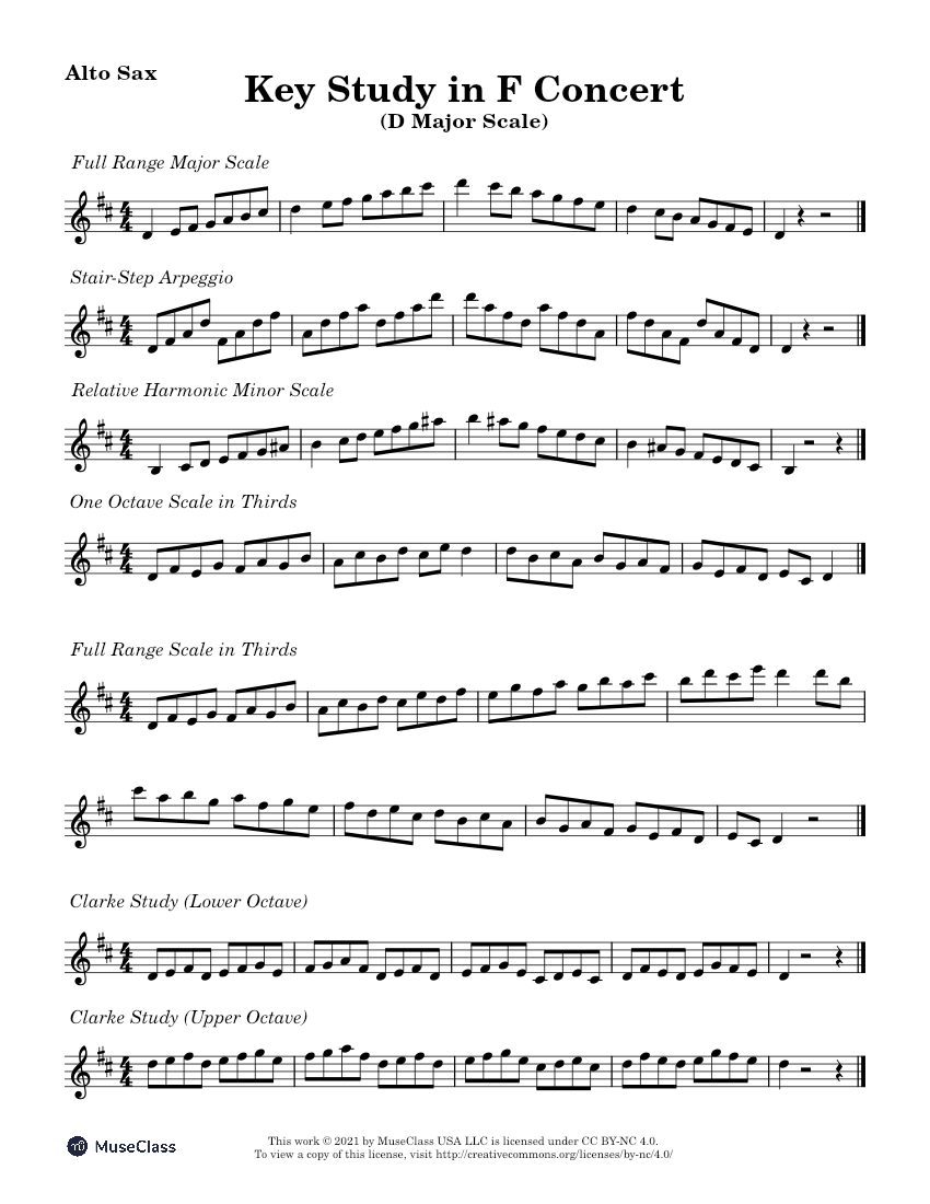Key Study in D Major for Alto Sax Sheet Music for Saxophone alto (Solo ...