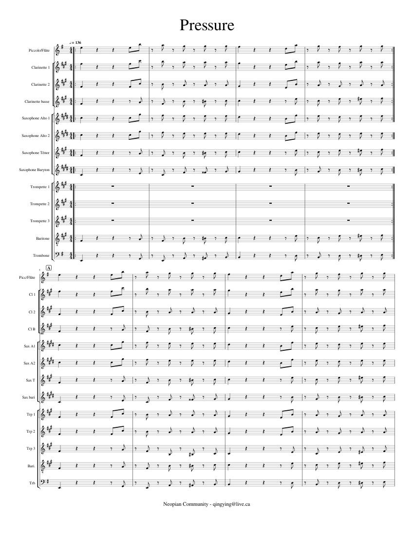 Pressure - Muse - Sheet music for Trombone, Euphonium, Flute piccolo ...