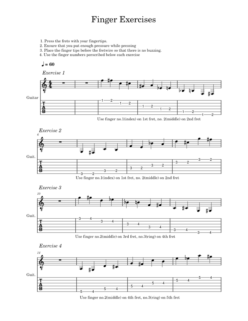 Finger Exercises Sheet music for Guitar (Solo) | Musescore.com