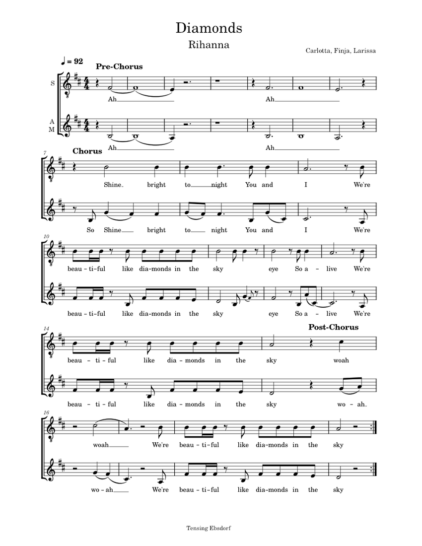 Diamonds – Rihanna Sheet Music for Soprano, Alto (Choral) | MuseScore.com