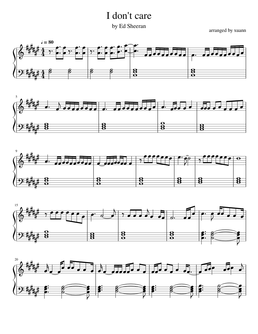 I don't care (ed sheeran and justin bieber) Sheet music for Piano (Solo ...