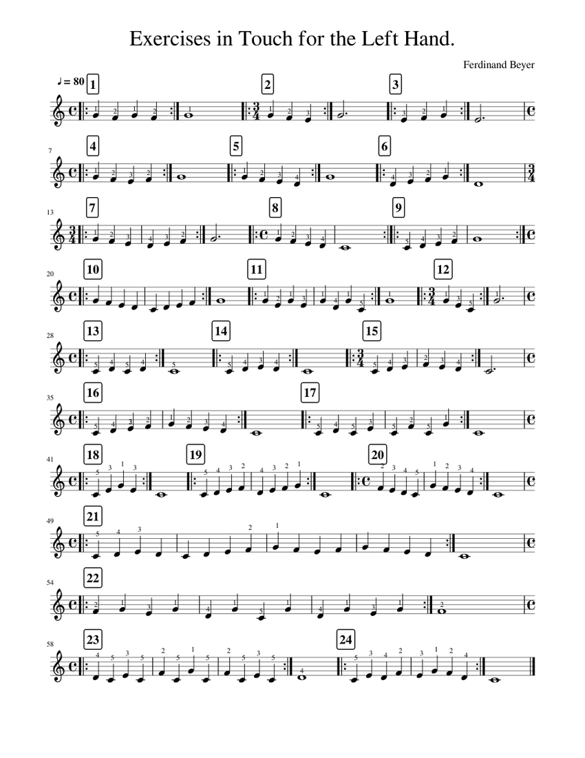 Beyer Exercises in Touch for the Left Hand. Sheet Music for Piano (Solo ...