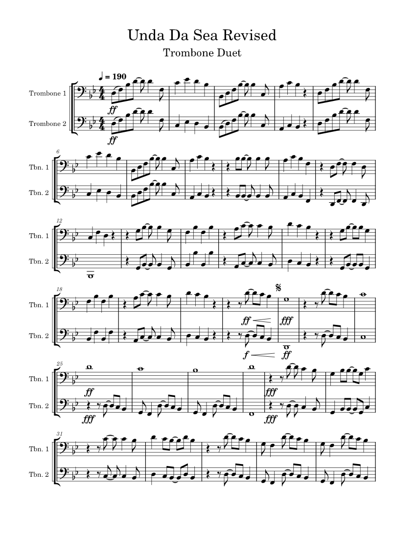 Unda Da Sea Revised Sheet music for Trombone (Brass Duet) | Musescore.com