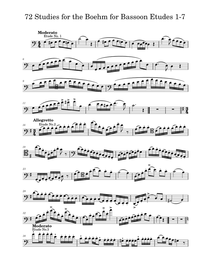 72 Boehm Etudes arranged for bassoon (Etudes 1-7) 72 Studies for the ...