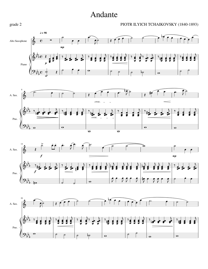 Andante Sheet Music for Piano, Saxophone alto (Alto Sax Piano Duet ...