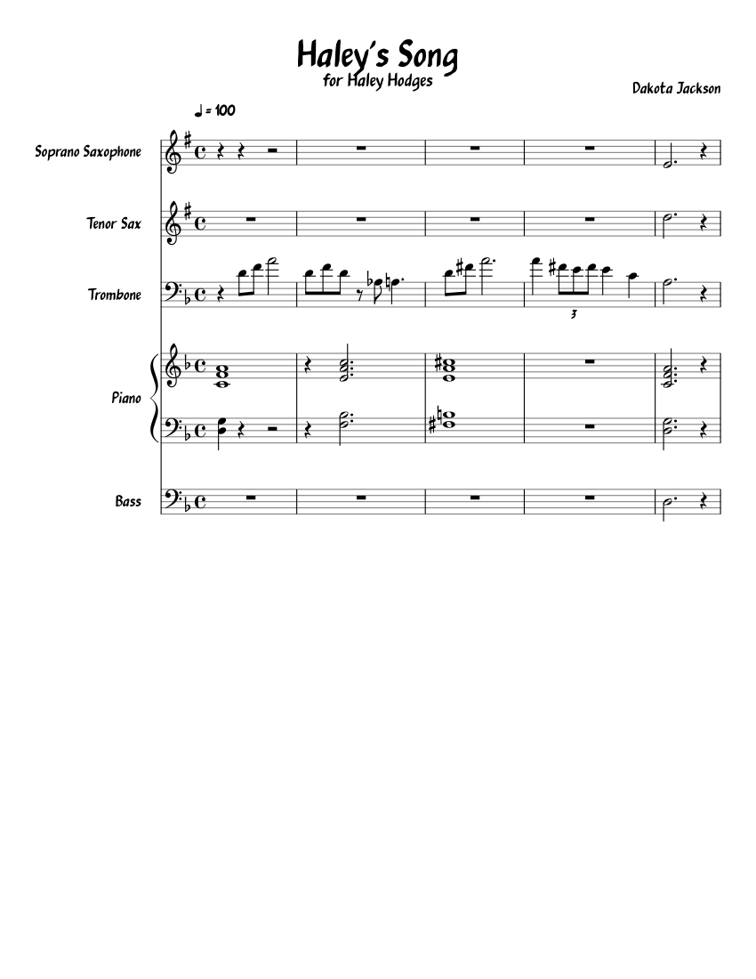 Haley's Song Sheet music for Piano, Trombone, Saxophone tenor, Bass ...