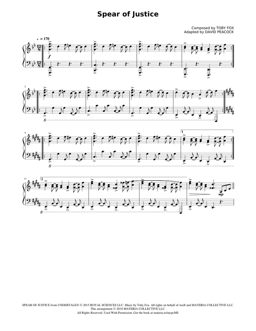 Spear of Justice (UNDERTALE Complete Piano Sheet Music) Sheet Music for ...