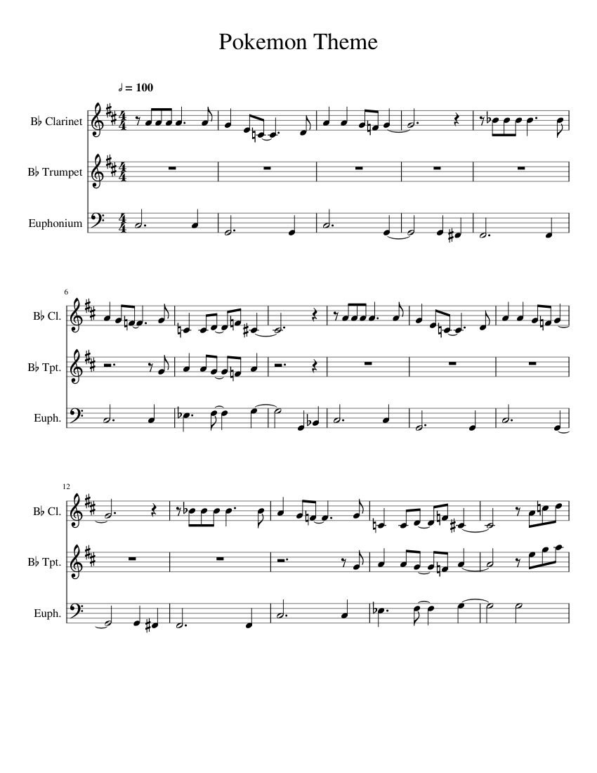 Pokemon Theme Sheet music for Euphonium, Clarinet in b-flat, Trumpet in ...