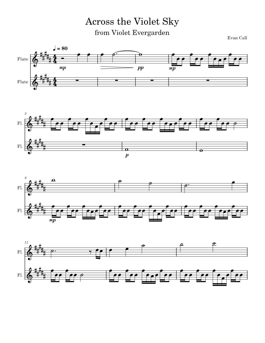 Across the Violet Sky – Evan Call from Violet Evergarden Sheet music ...