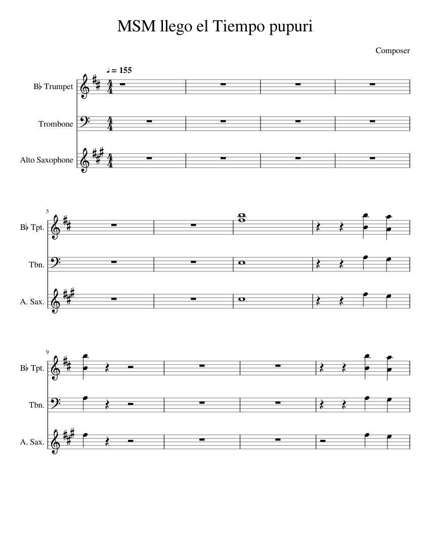 MSM llego el Tiempo pupuri Sheet music for Trombone, Saxophone alto ...