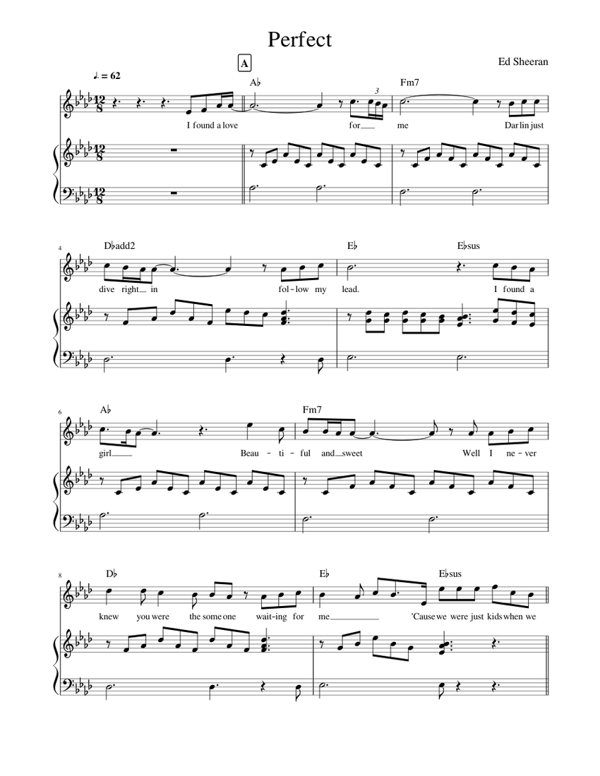 Perfect_ Ed Sheeran (original key Ab) Sheet music for Piano, Oboe (Solo ...