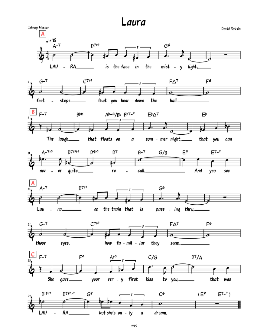 Laura (Lead sheet with lyrics ) Sheet music for Piano (Solo) Easy ...