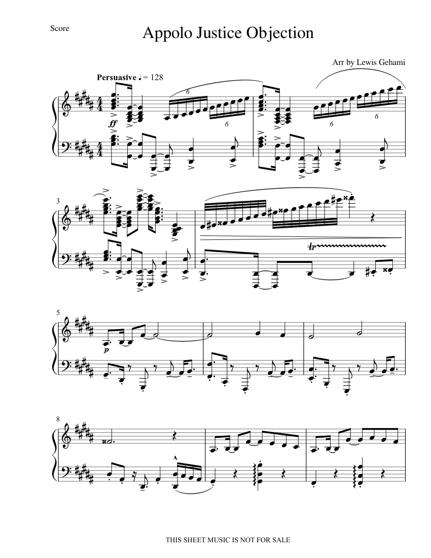 Appolo_Justice_Objection Sheet Music for Piano (Solo) | MuseScore.com