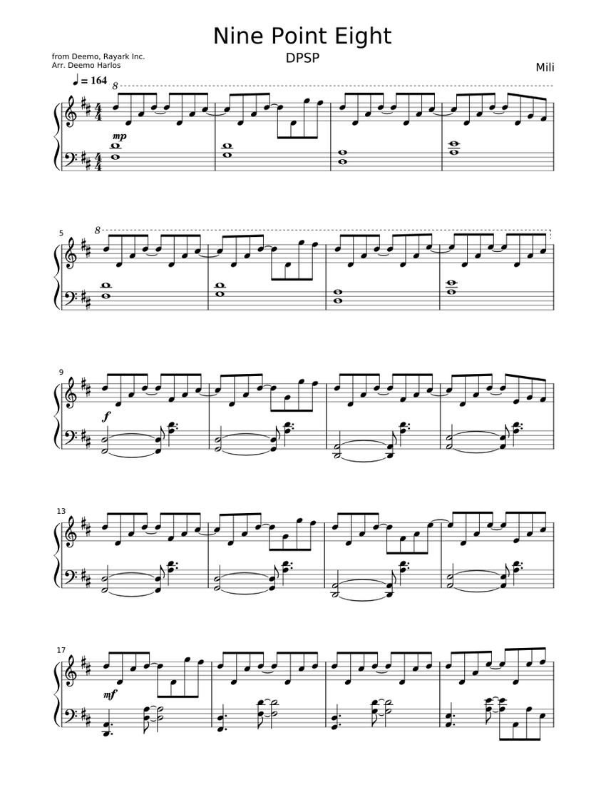 [DPSP] Nine Point Eight - Mili Sheet Music for Piano (Solo) | MuseScore.com