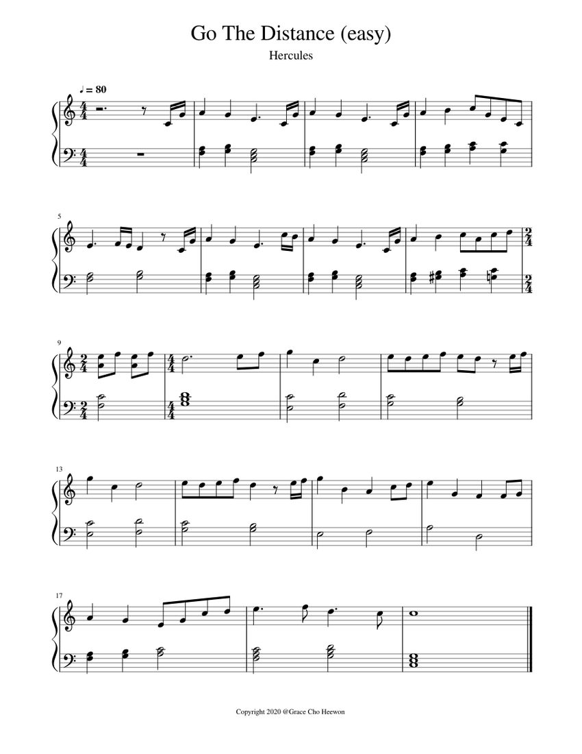 Go The Distance Sheet Music for Piano (Solo) Easy | MuseScore.com
