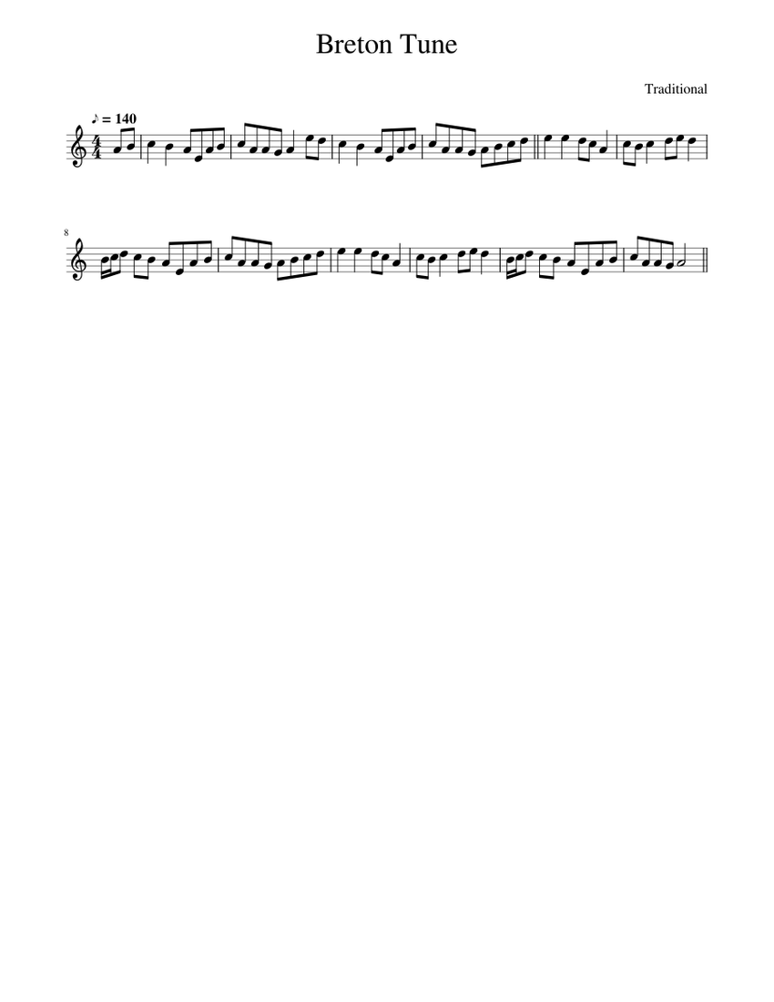 Traditional music - Breton Tune Sheet music for Piano (Solo) Easy ...