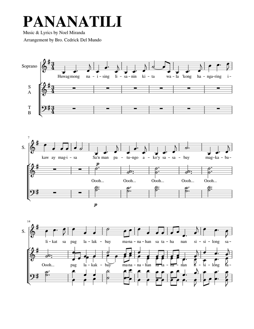 PANANATILI Sheet Music for Soprano, Vocals (SATB) | MuseScore.com