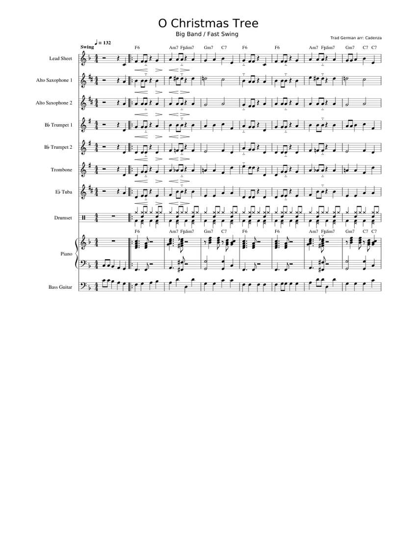 O christmas tree jazz Sheet Music with Chords for Piano, Trombone, Tuba ...